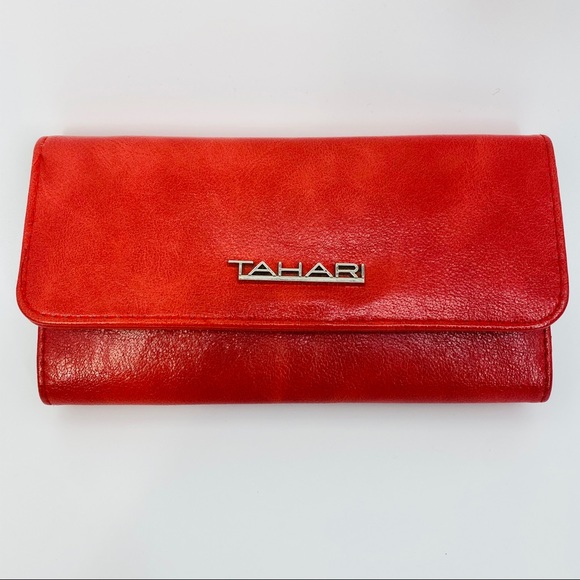 Tahari | Bags | Tahari Red Faux Leather Trifold Wallet Rfid Identity ...